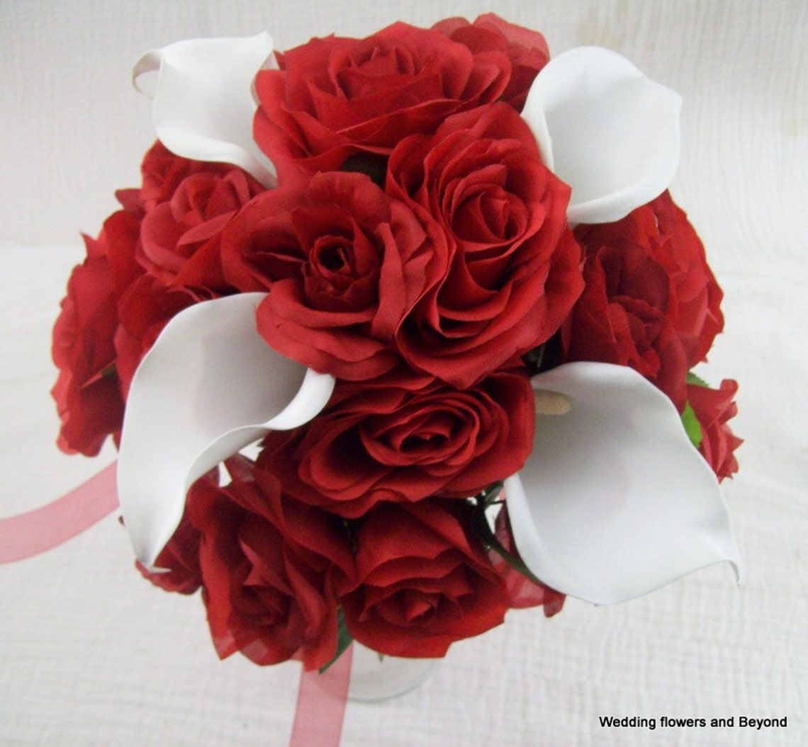 Red Bridal Bouquet Red and Black Wedding Bouquet Silk - Etsy