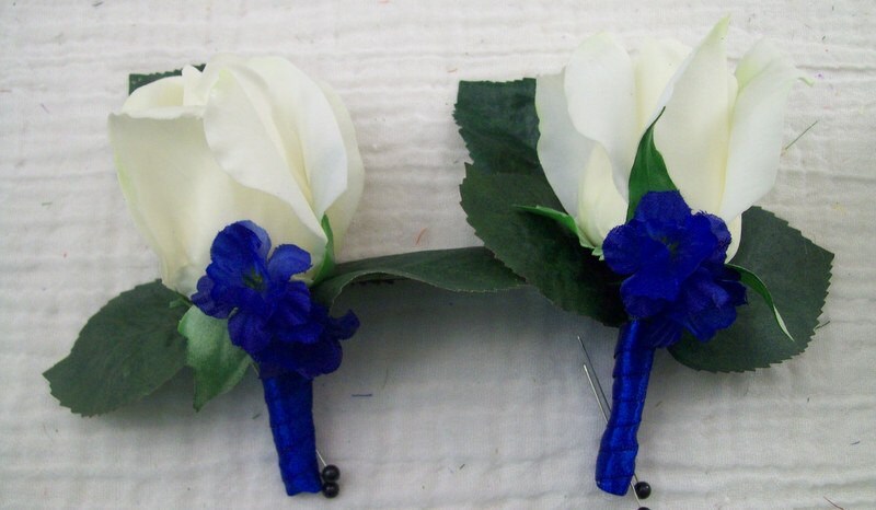 Blue and Natural White Real Touch Rose Bud Boutonnieres Prom | Etsy