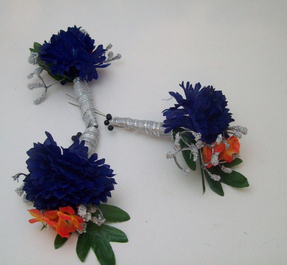 Navy Blue and Orange Boutonnieres and Corsages 6 Pieces - Etsy