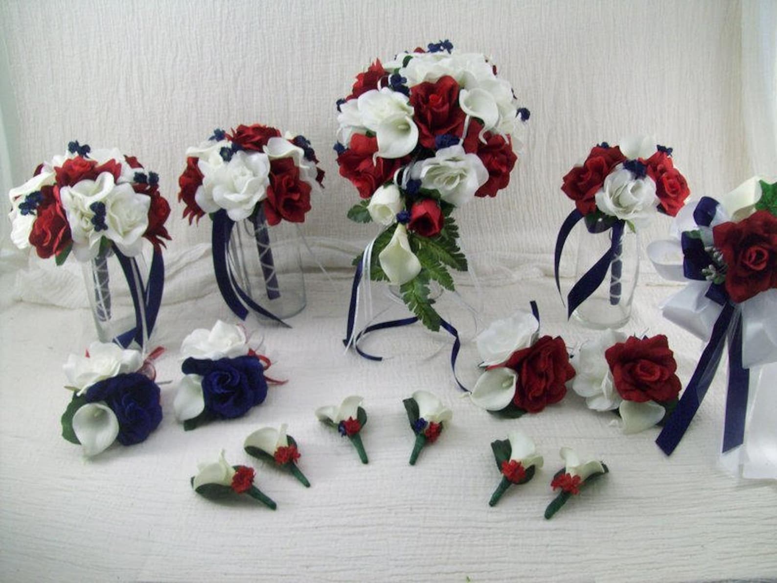 Red Wedding Bouquet Navy Bridal Bouquet Cascade Bouquet - Etsy