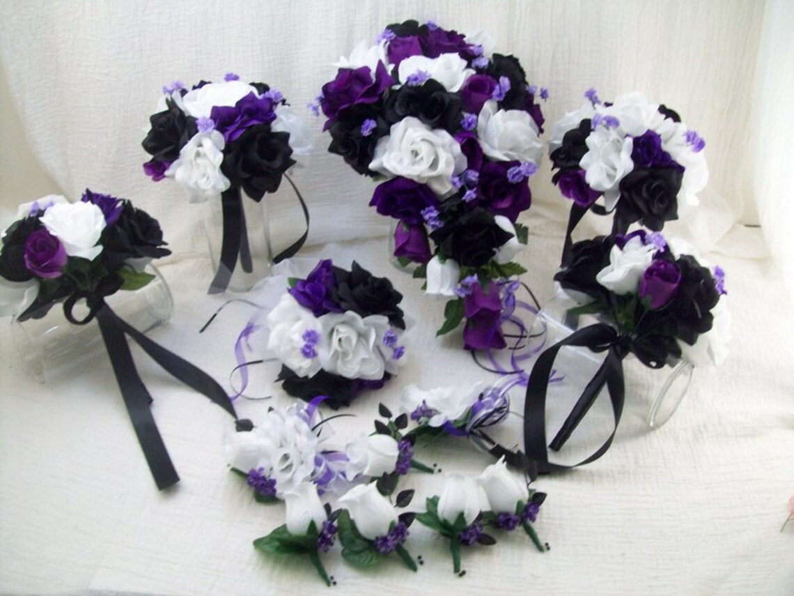 Purple Rose Bridal Bouquet Purple Wedding Flowers Cascade | Etsy