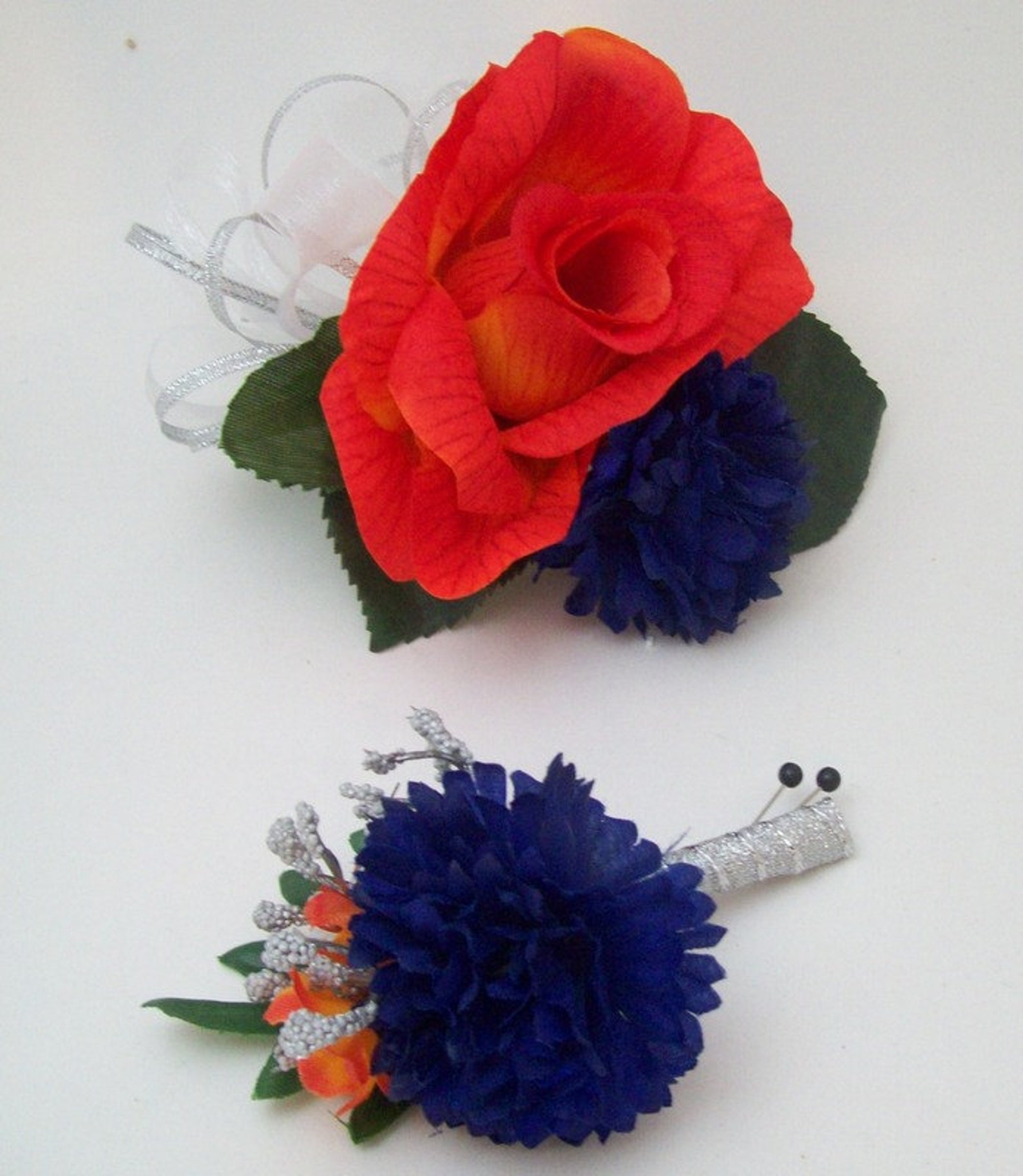 Navy Blue and Orange Boutonnieres and Corsages 6 Pieces - Etsy
