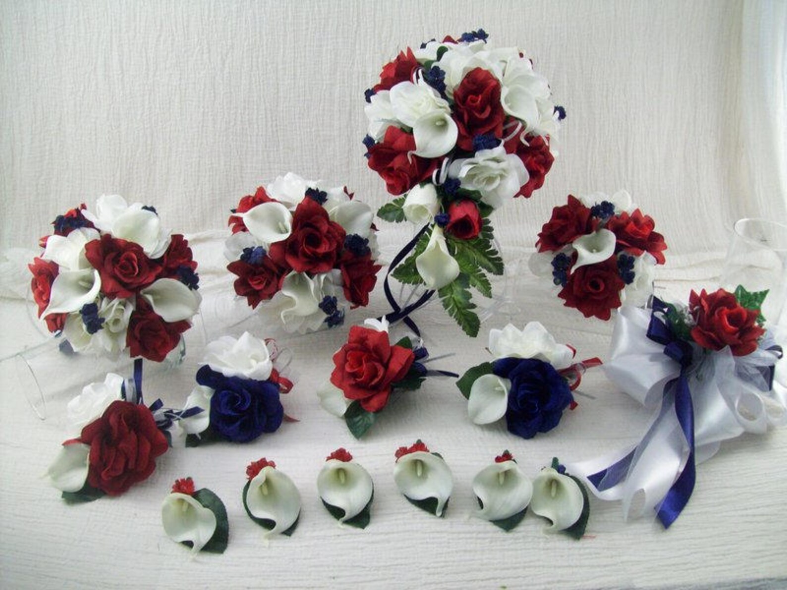 Red Wedding Bouquet Navy Bridal Bouquet Cascade Bouquet - Etsy