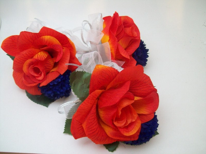 Navy Blue and Orange Boutonnieres and Corsages 6 Pieces - Etsy
