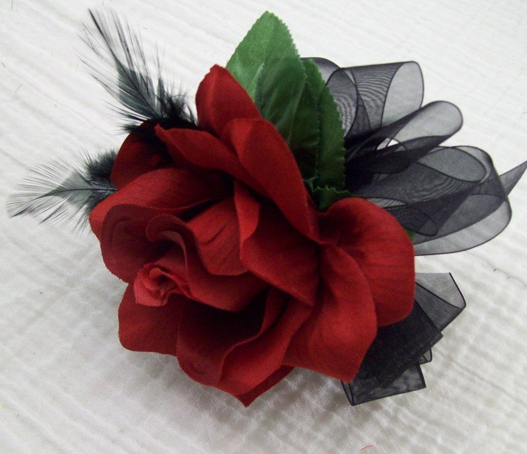 Red and Black Corsage - Wrist Corsage - Red Rose Corsage - Goth Corsage ...