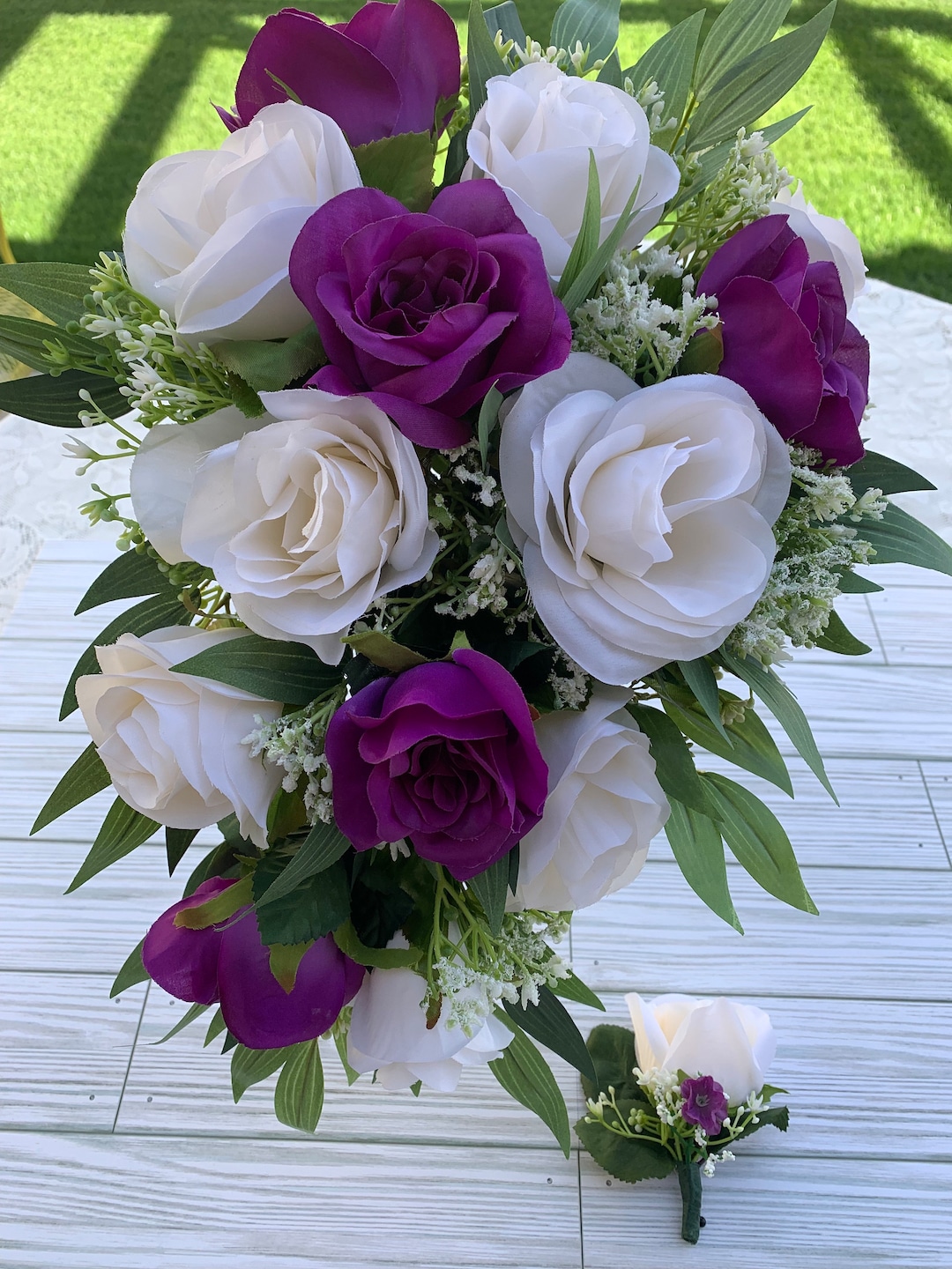 Purple Wedding Flowers for Bride and Groom Bridal Bouquet and ...