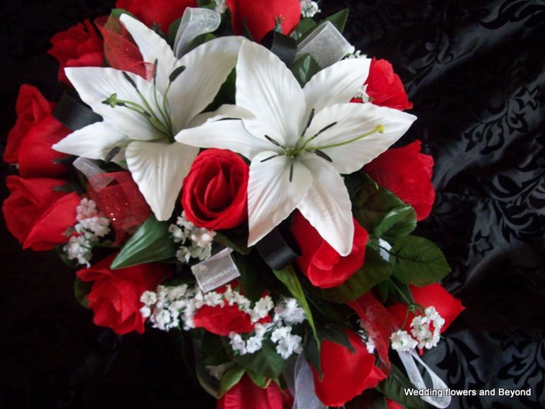 Red Rose Cascade Bridal Bouquet -red Bridal Bouquets - Bridesmaid ...