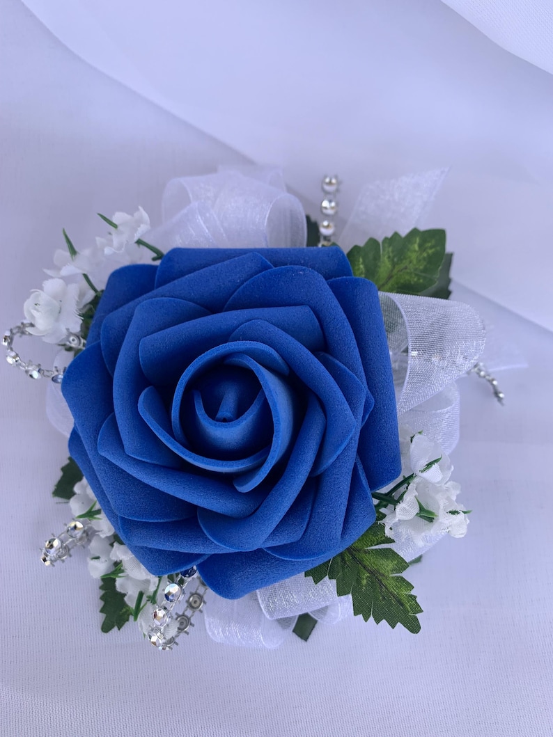 Royal Blue Corsage and Boutonniere Set Blue Silver Wedding Corsage ...