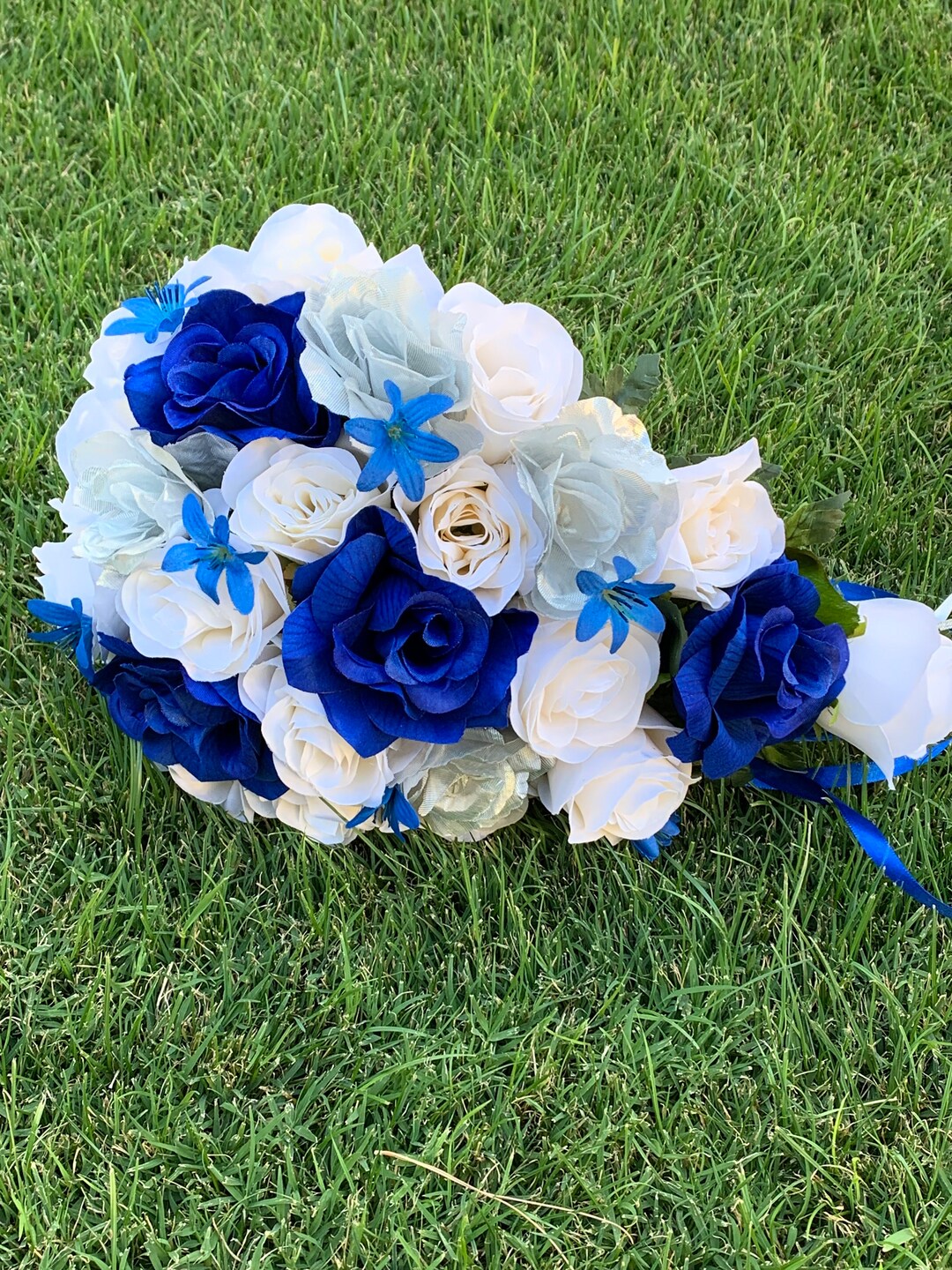 Royal Blue and Silver Bridal Bouquet Blue Cascade Wedding Flower ...