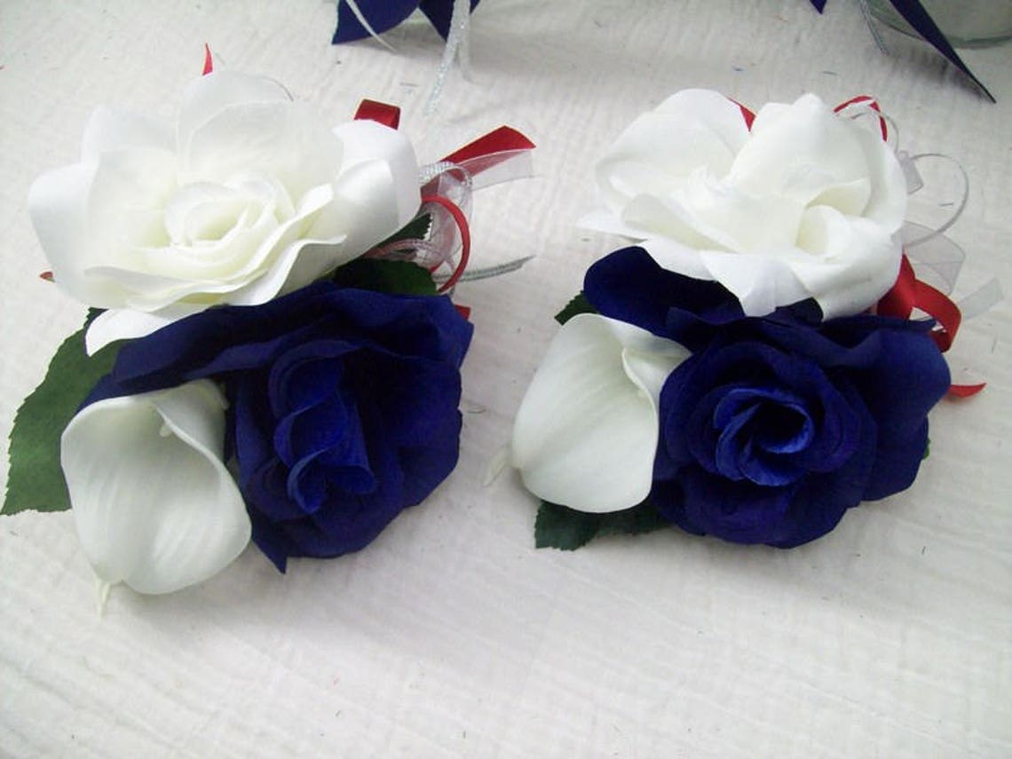 Red Wedding Bouquet Navy Bridal Bouquet Cascade Bouquet - Etsy