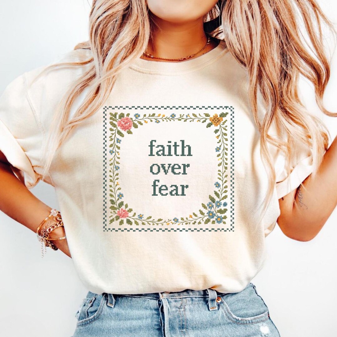 Faith Over Fear Png, Faux Embroidery Png, Minimalist Faith Top ...