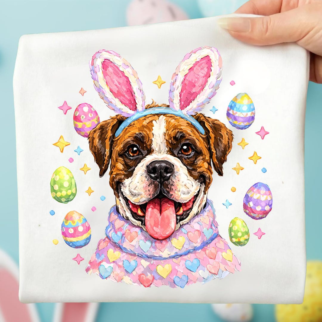 Boxer Dog Happy Easter PNG Bunny and Eggs Hand Painted, Shirt Design ...