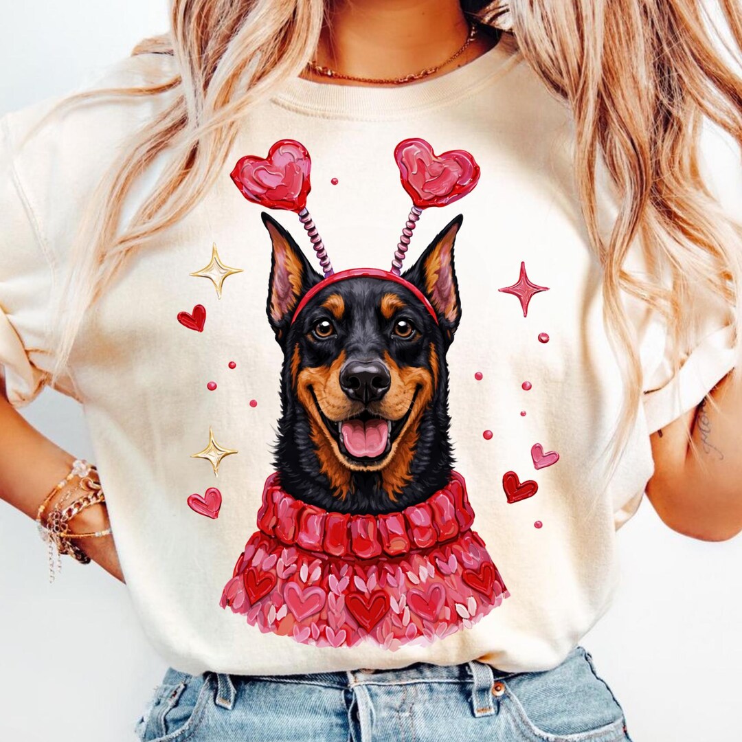 Doberman Dog Valentines PNG Heart Hand Painted Valentine's Day Shirt ...