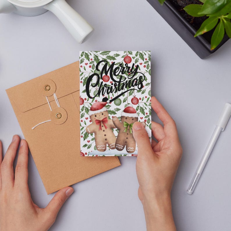 Gingerbread Man Christmas Card Printable, Holiday Illustration (digital ...