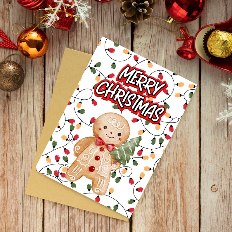 Gingerbread Man Christmas Card Printable – Cute Gingerbread Holiday ...