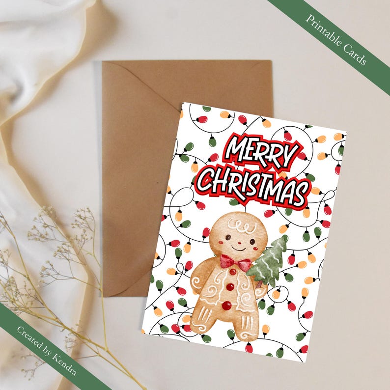 Gingerbread Man Christmas Card Printable – Cute Gingerbread Holiday ...