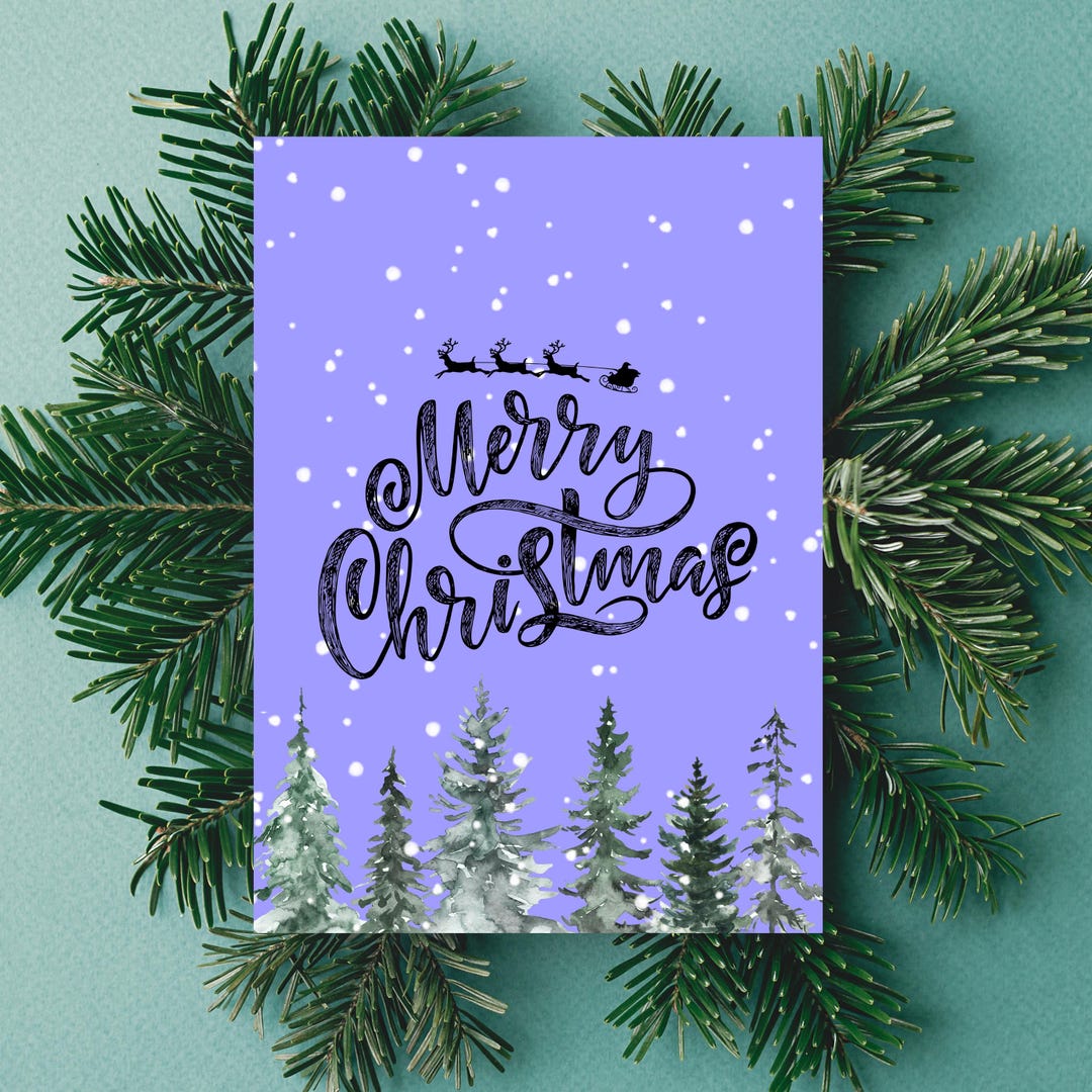 Snowy Christmas Card: Winter Trees, Blue Sky (PDF & JPG) - Etsy