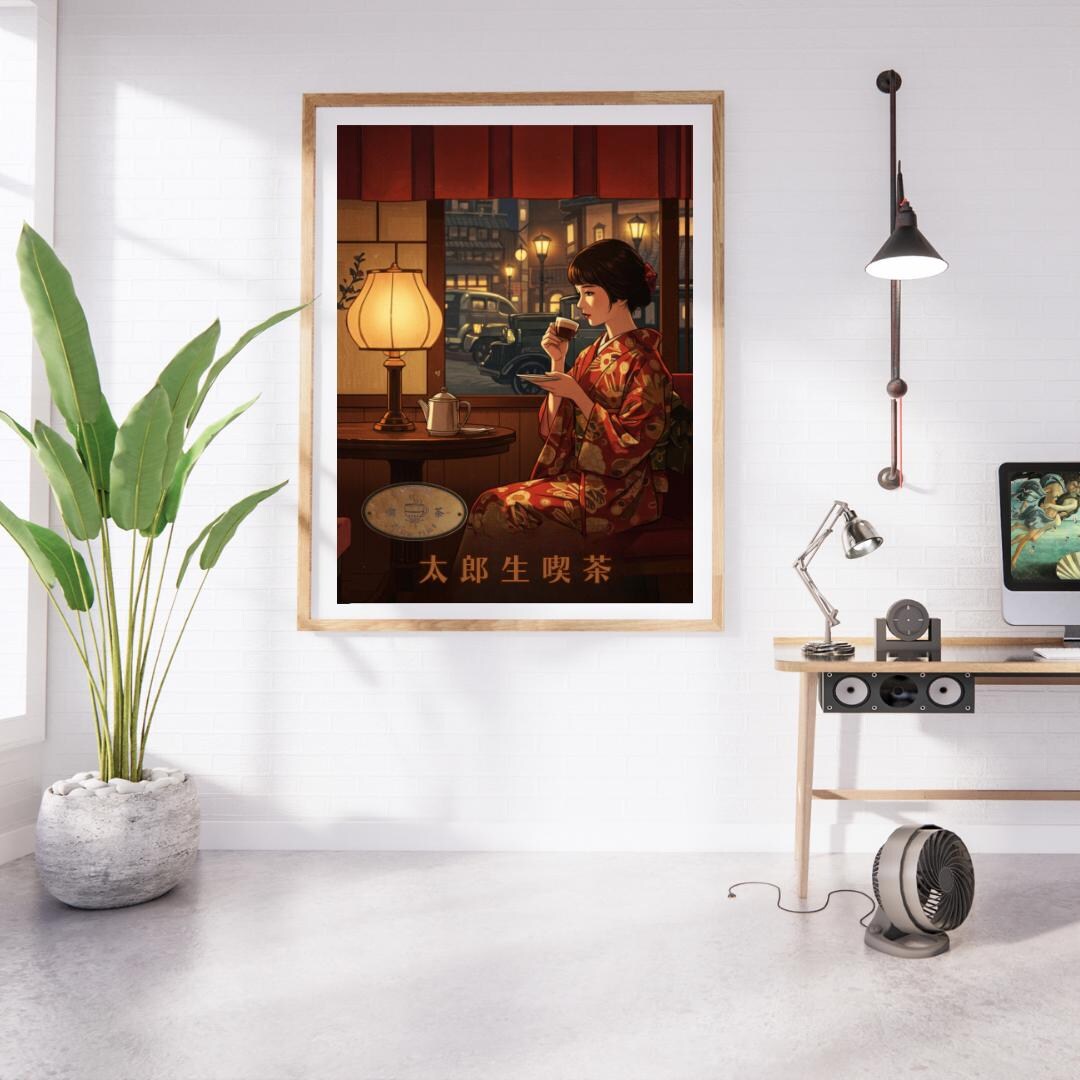 Vintage Japanese Tea House Poster | Retro Tarooism Kissaten Wall Art ...