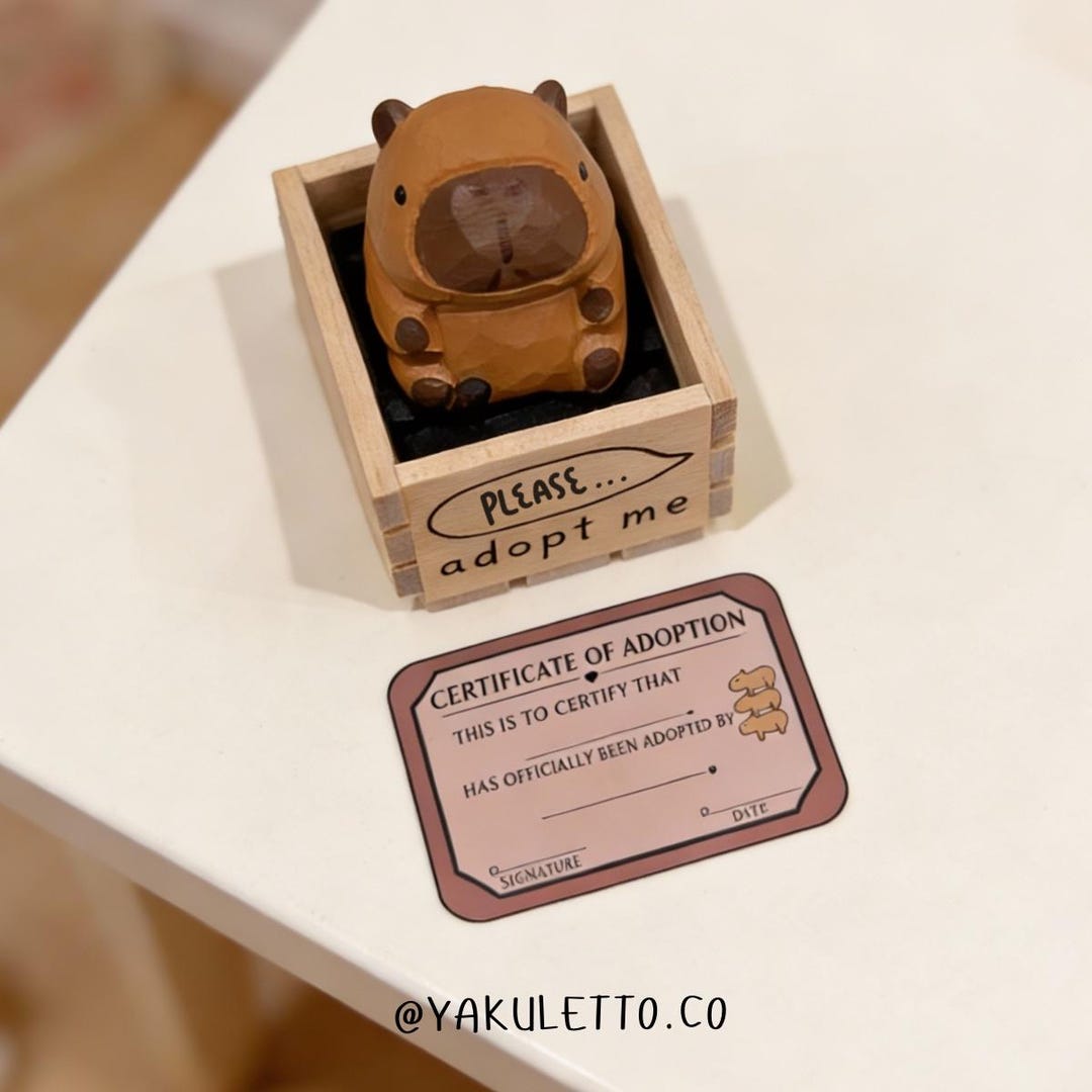 Adopt a Capybara | Hand Carved Wooden Capybara in Basket | Cute Animal ...