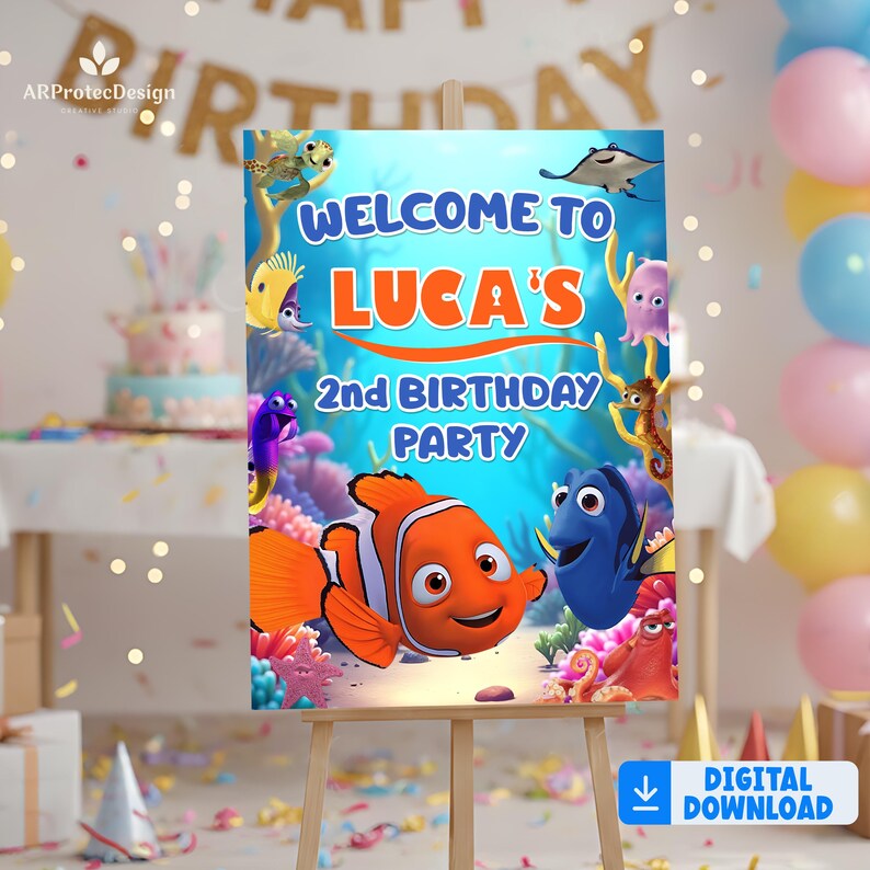 Finding Nemo Welcome Sign, Personalized Ocean Birthday Poster Digital ...