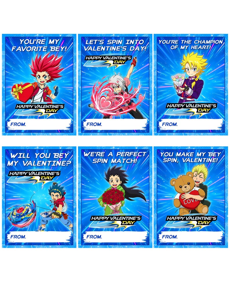 Beyblade Valentine Cards for Kids, Anime Classroom Printable Card Set ...