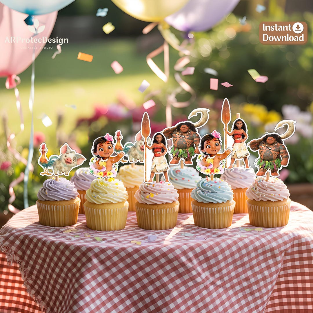 Moana Cupcake Toppers: Tropical Island Party Decorations (PDF Download ...