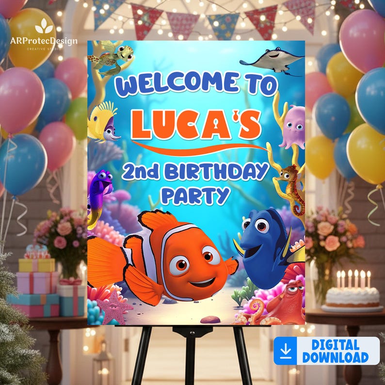 Finding Nemo Welcome Sign, Personalized Ocean Birthday Poster Digital ...