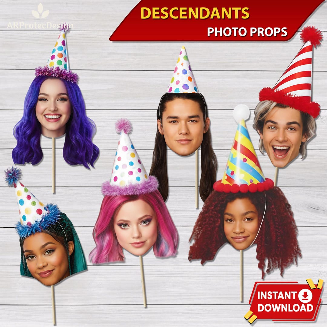 Descendants Birthday Photo Props: Printable Masks for Party (digital ...