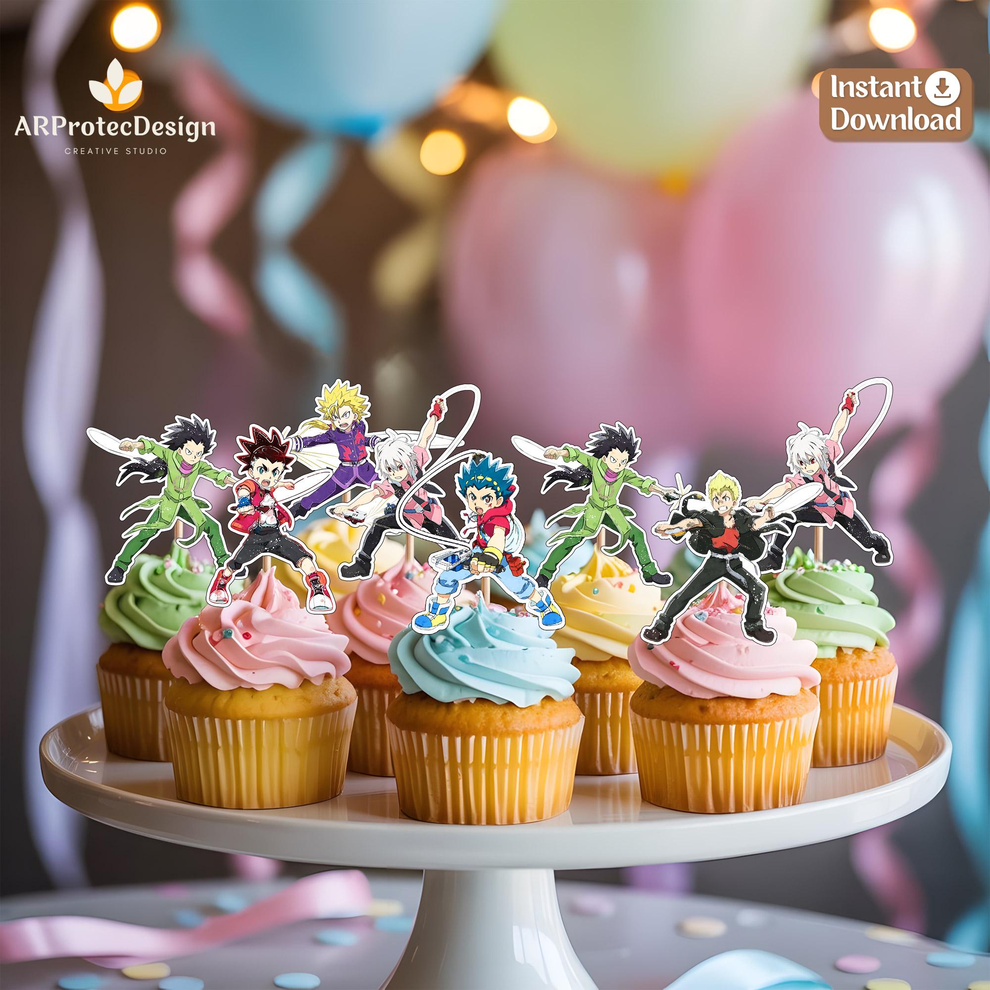 Beyblade Cupcake Toppers, Printable Kids Birthday Decorations, Anime ...