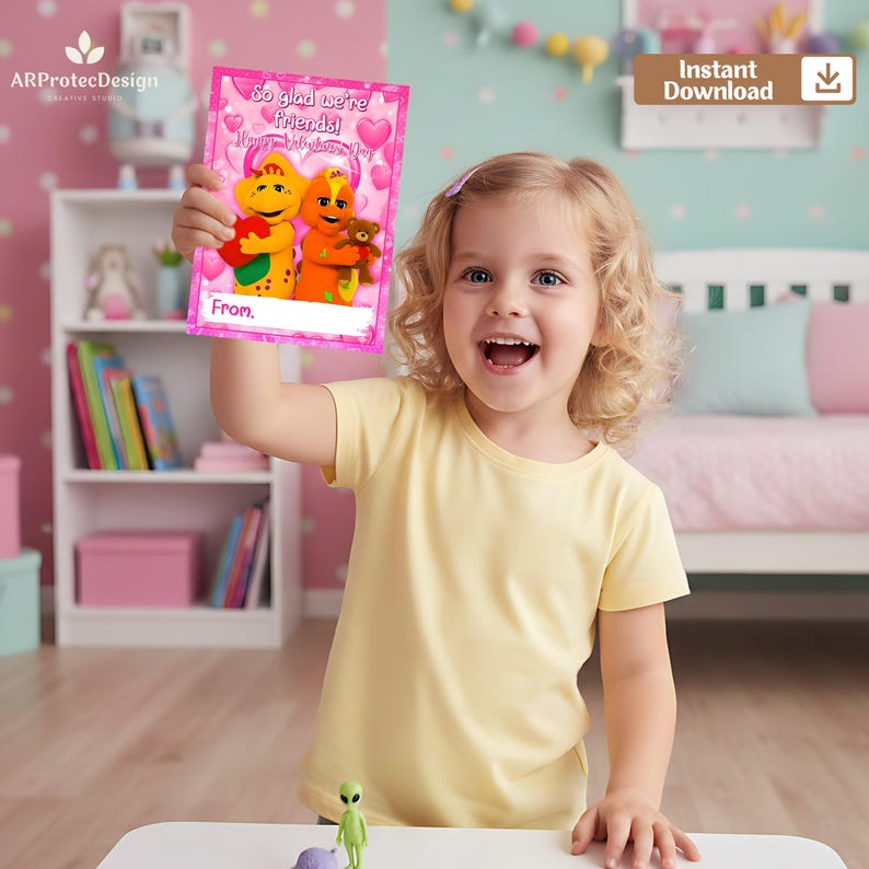 Pink Barney Valentine Cards Printable, Kids Classroom Exchange Digital ...