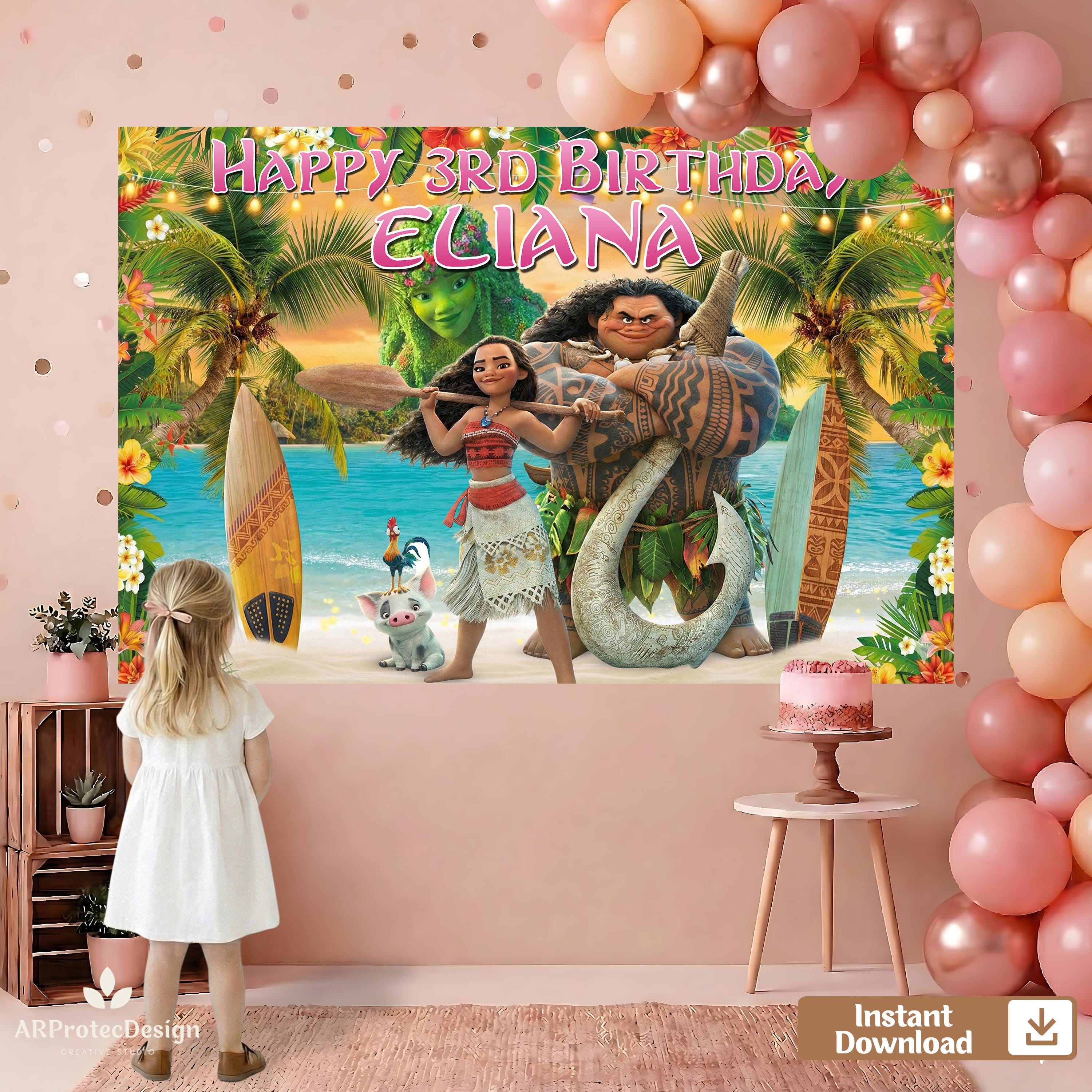 Personalized Moana Birthday Backdrop, Printable Tropical Party Decor - Etsy