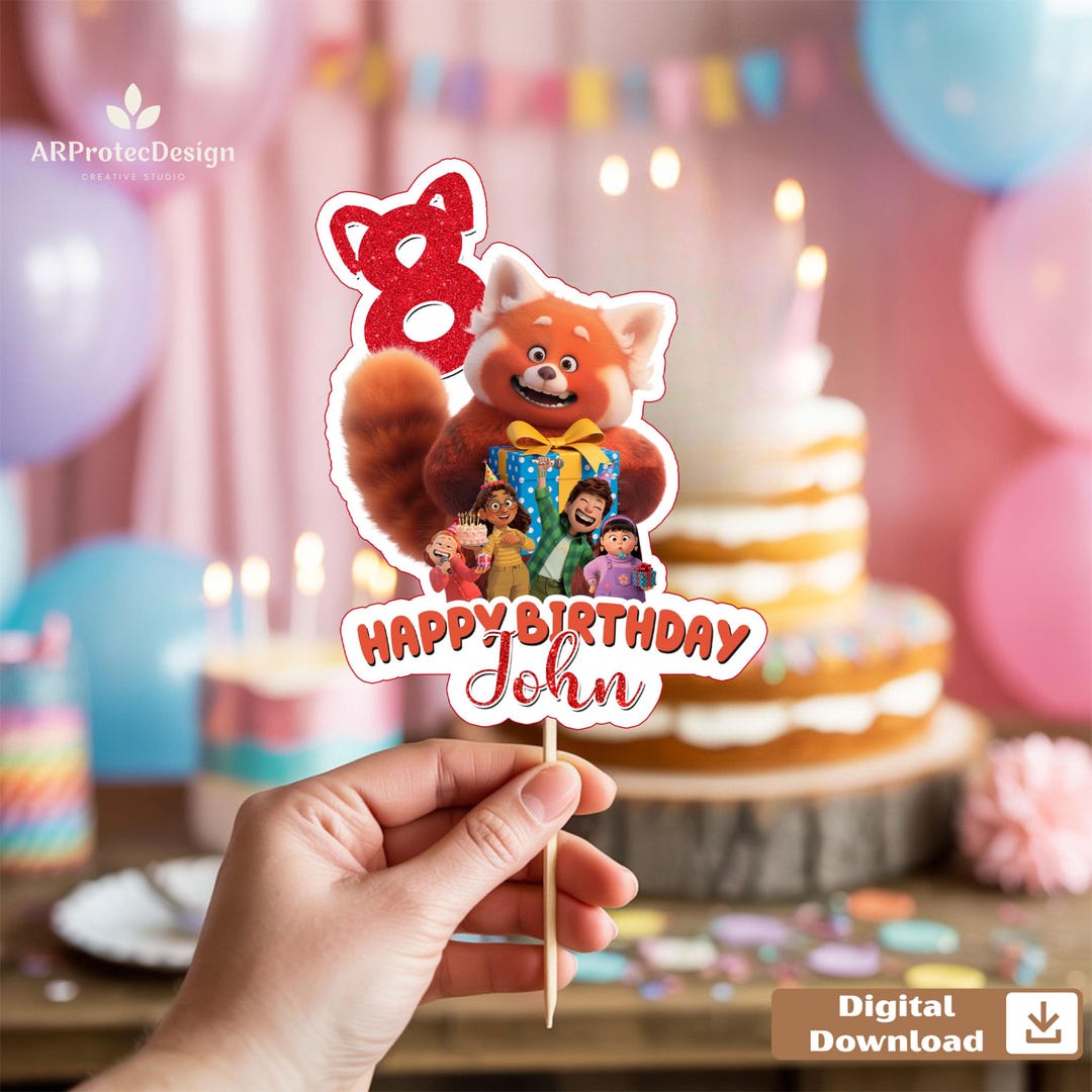 Printable Turning Red Cake Topper: Personalized Red Panda Birthday ...