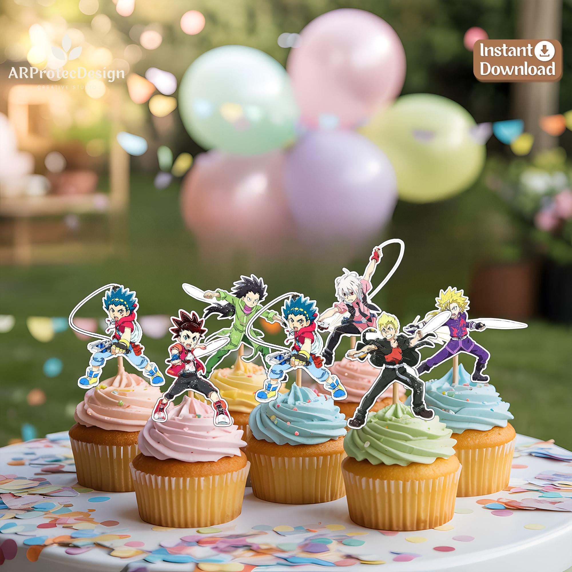 Beyblade Cupcake Toppers, Printable Kids Birthday Decorations, Anime ...