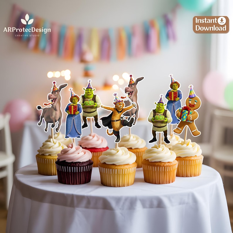 Printable Shrek Cupcake Topper: Birthday Party Decoration, Instant ...