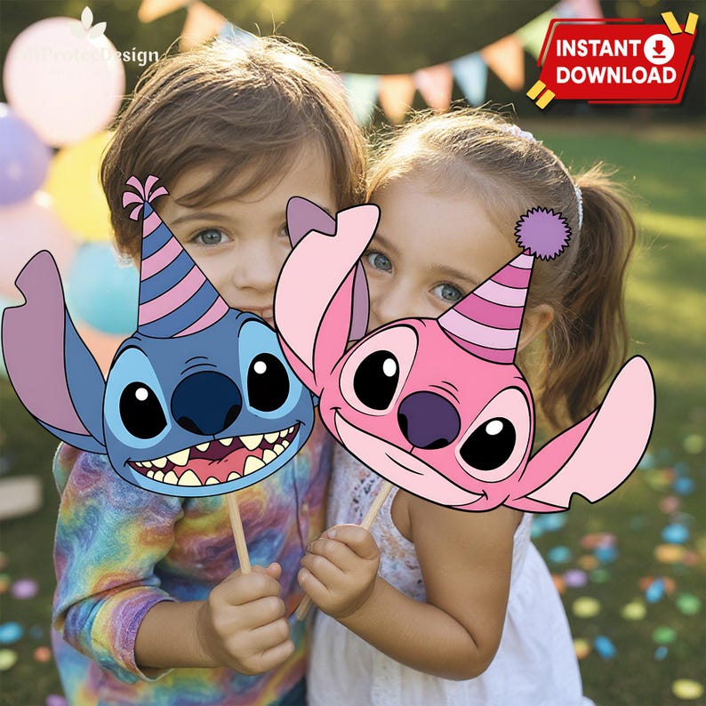 Lilo and Stitch Photo Props, Printable Cartoon Party Masks, Birthday ...