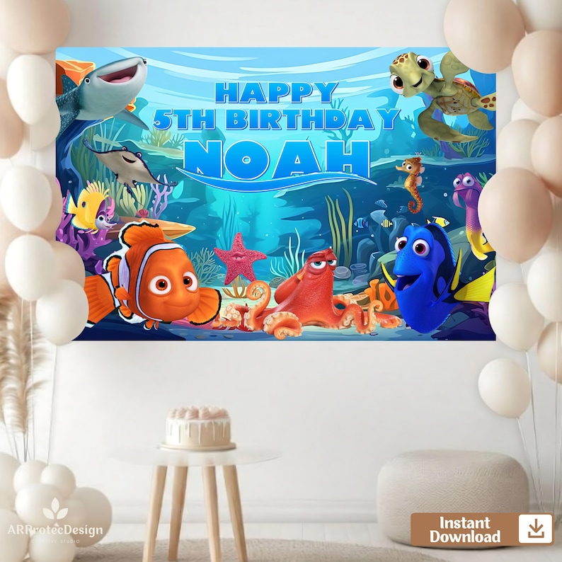 Personalized Finding Nemo Birthday Backdrop, Printable Custom Name ...