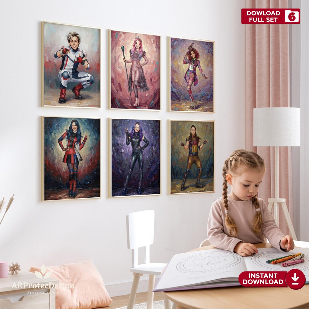 Descendants Wall Art Set of 6, Unique Digital Painting Decor - Etsy