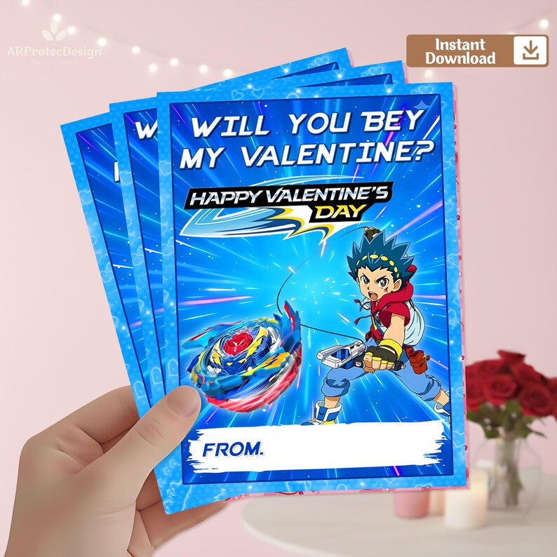 Beyblade Valentine Cards for Kids, Anime Classroom Printable Card Set ...