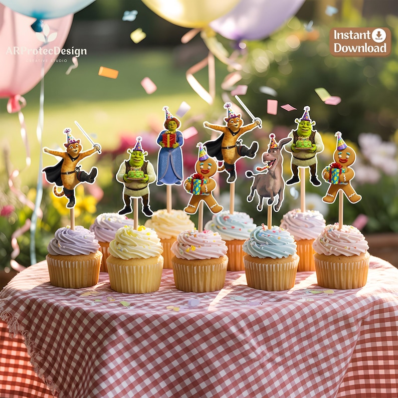 Printable Shrek Cupcake Topper: Birthday Party Decoration, Instant ...