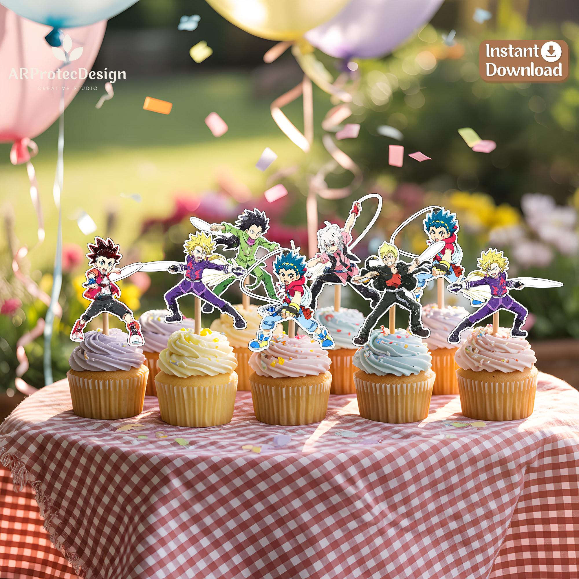 Beyblade Cupcake Toppers, Printable Kids Birthday Decorations, Anime ...
