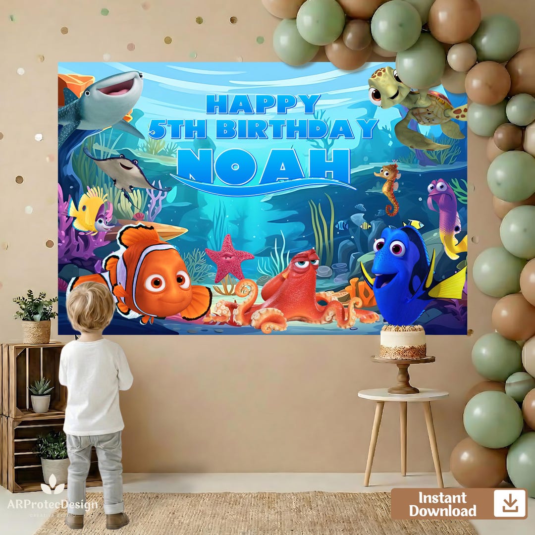 Personalized Finding Nemo Birthday Backdrop, Printable Custom Name ...