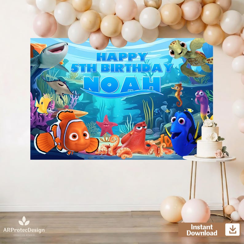 Personalized Finding Nemo Birthday Backdrop, Printable Custom Name ...