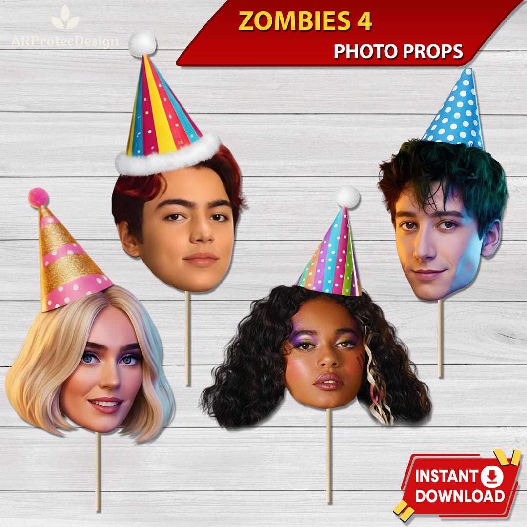 Zombies 4 Party Photo Props: Printable Masks With Colorful Birthday ...