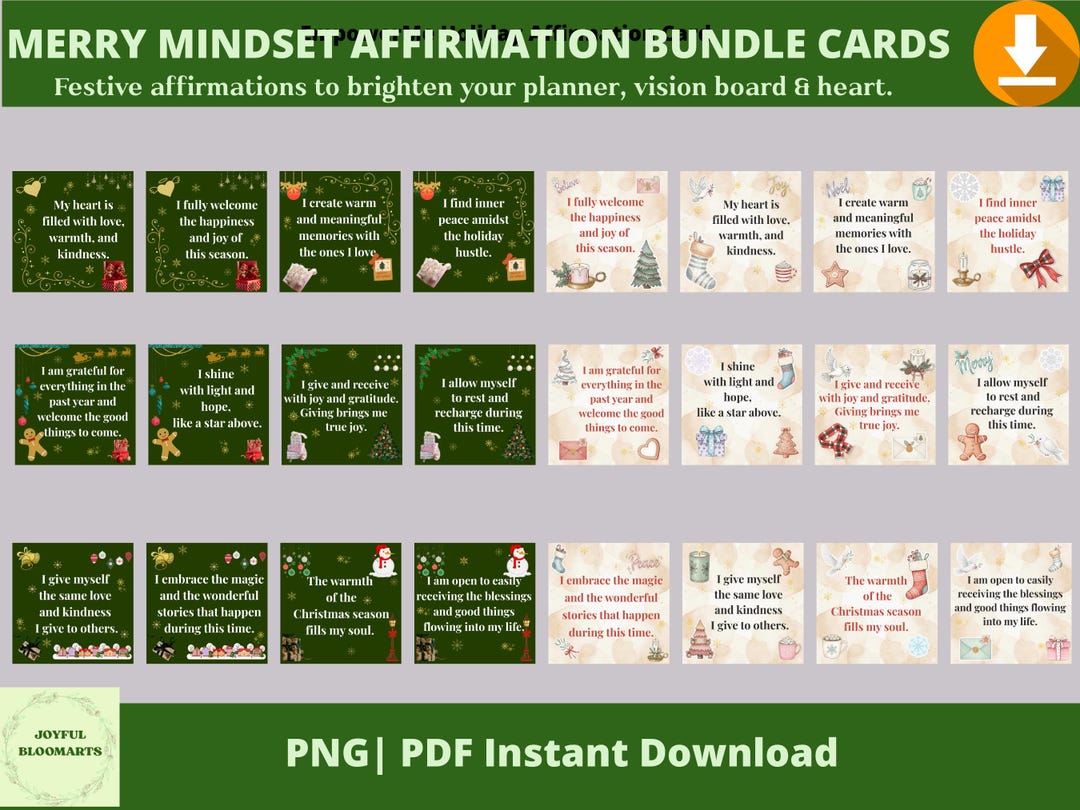 Christmas Affirmation Cards – Printable Holiday Quote Bundle (PNG, PDF ...