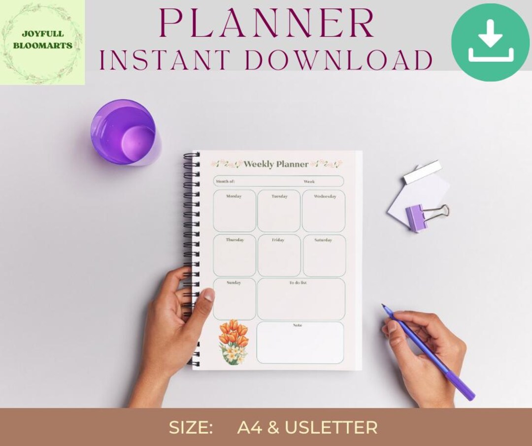Tulip Weekly Planner Printable: Minimal Floral Design (PDF & PNG ...
