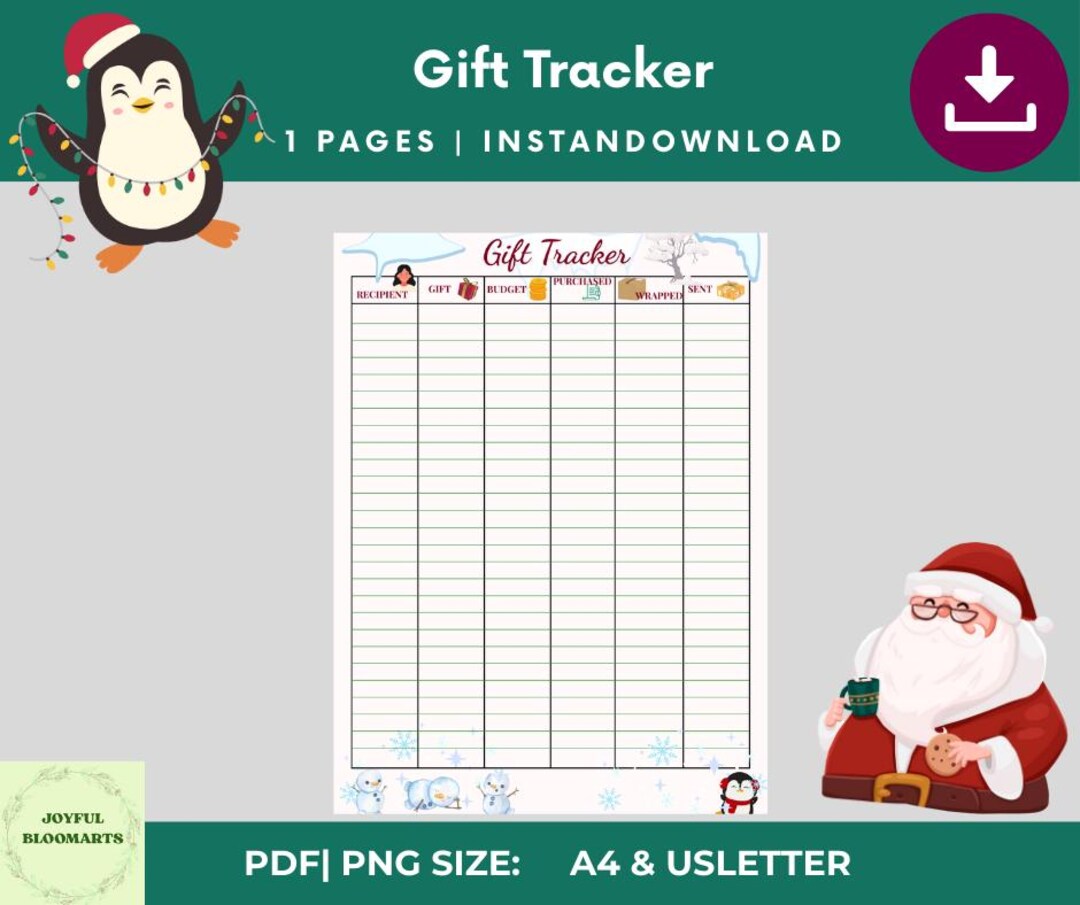 Christmas Gift Tracker Printable - Holiday Budget & Present Checklist ...
