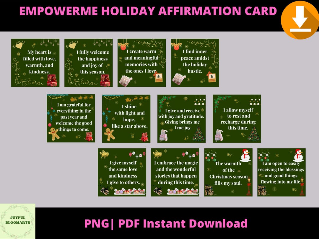 Christmas Affirmation Cards: Holiday Positivity Quotes (PNG, PDF ...