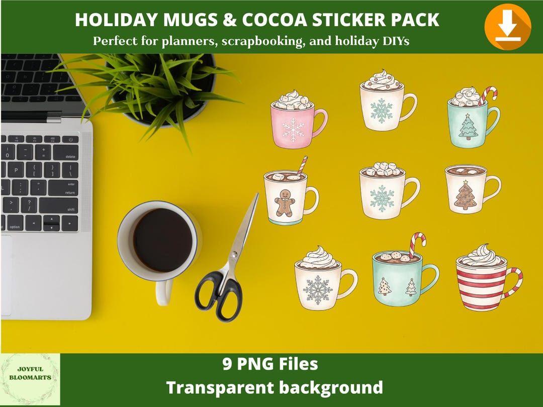 Cocoa Mug Clipart Set | Christmas Drink PNG Pack | Planner Printable ...