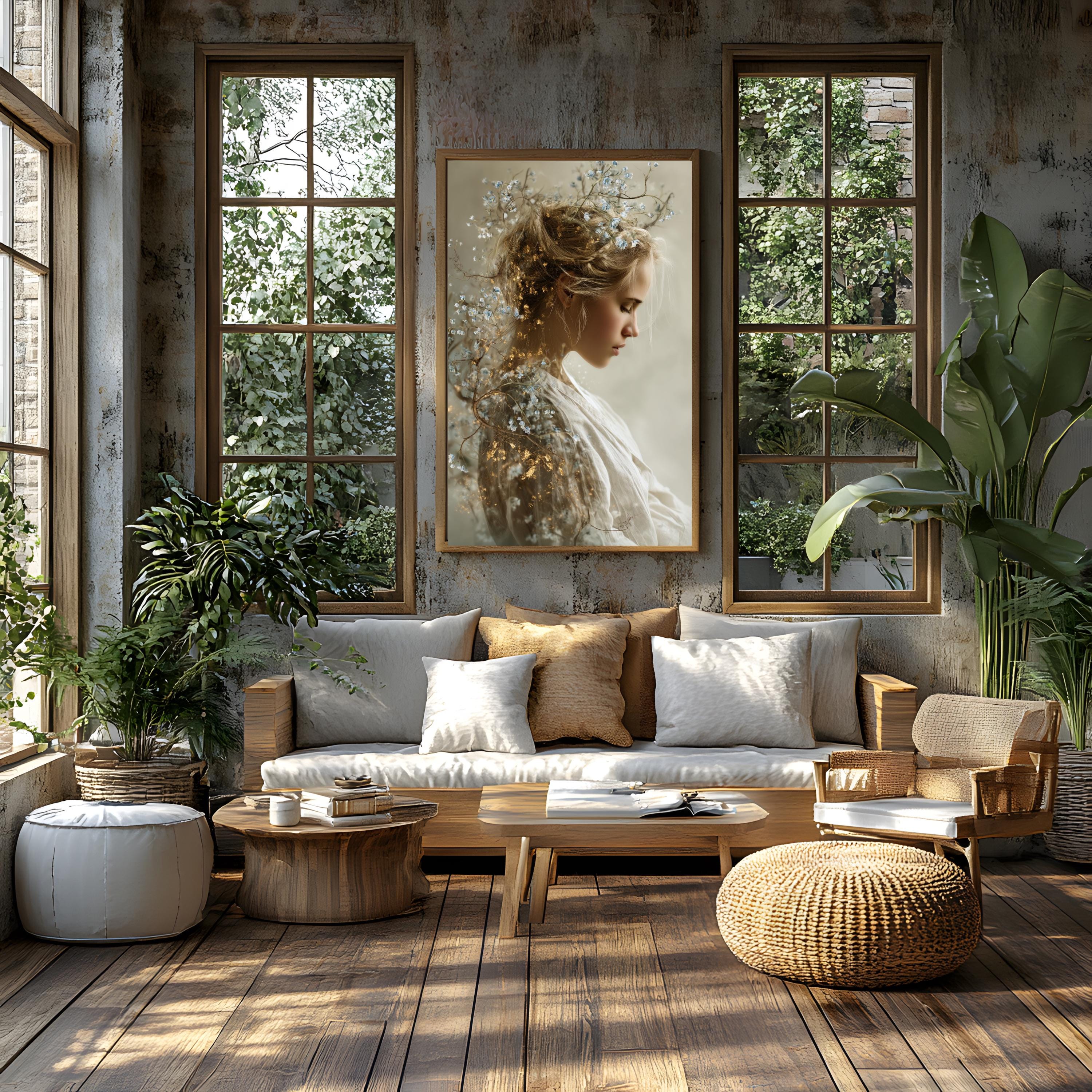 Botanical Woman Portrait Art Print | Feminine Nature Decor (digital ...