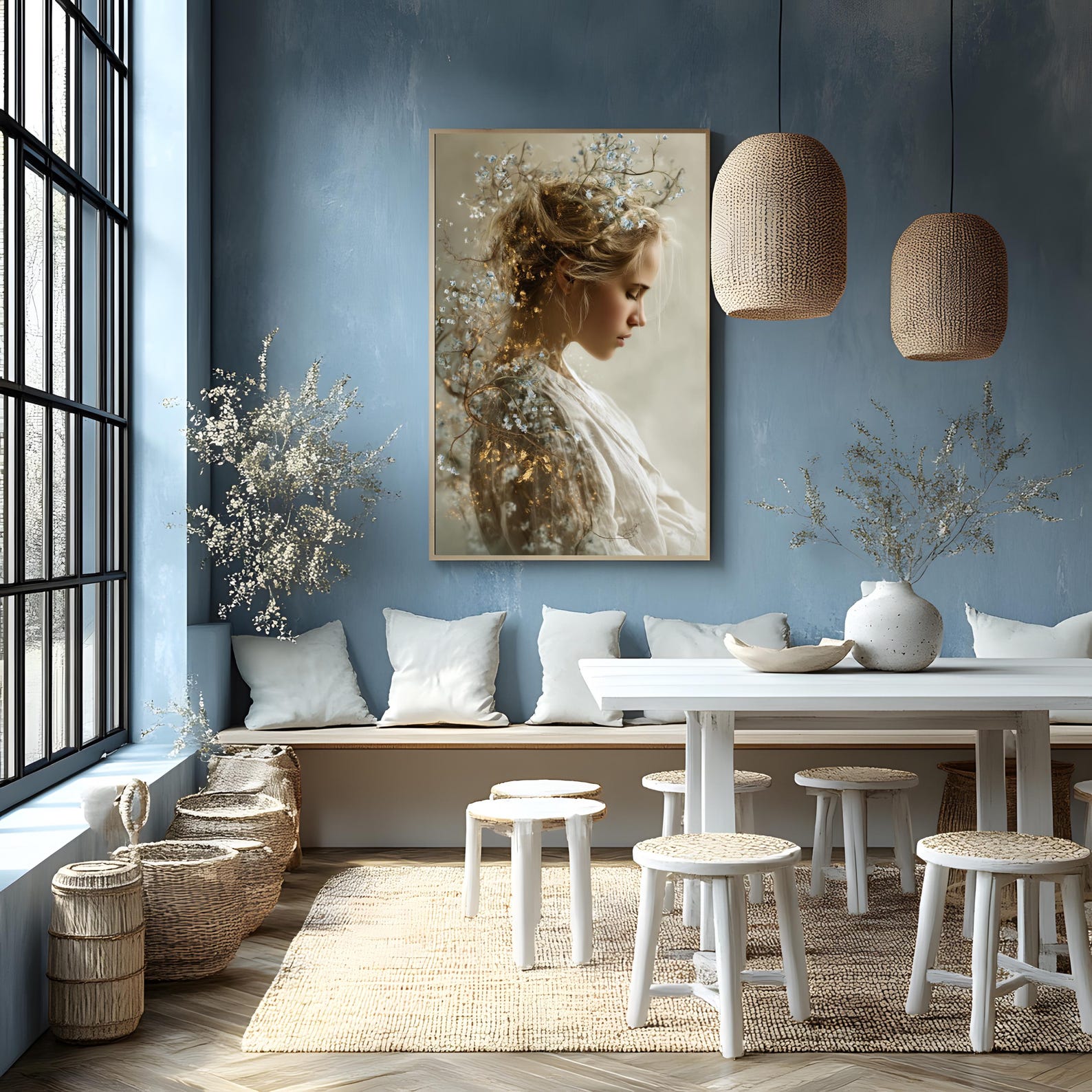 Botanical Woman Portrait Art Print | Feminine Nature Decor (digital ...